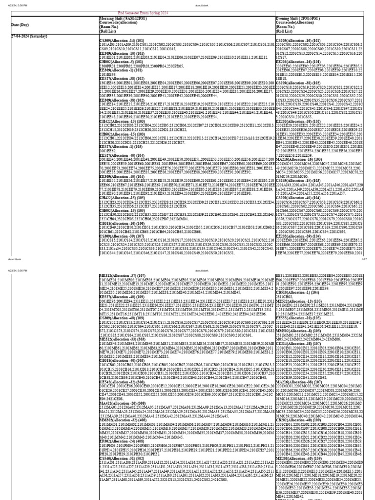 End Sem Seating Plan 2024 Final | PDF