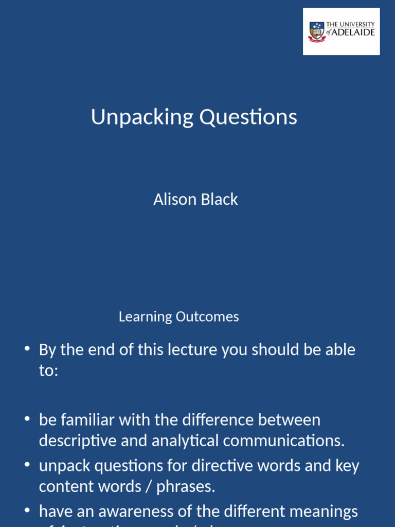 Unpacking Questions | PDF