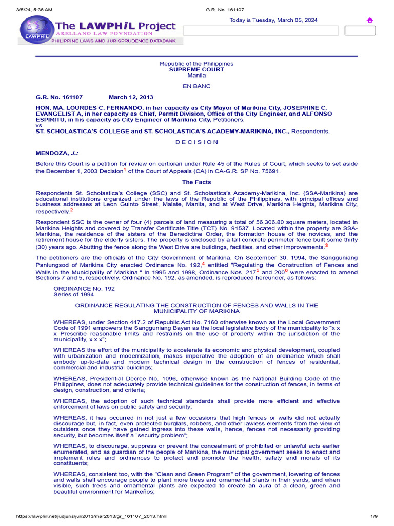 Fernando Vs St. Scholastica G.R. No. 161107 | PDF
