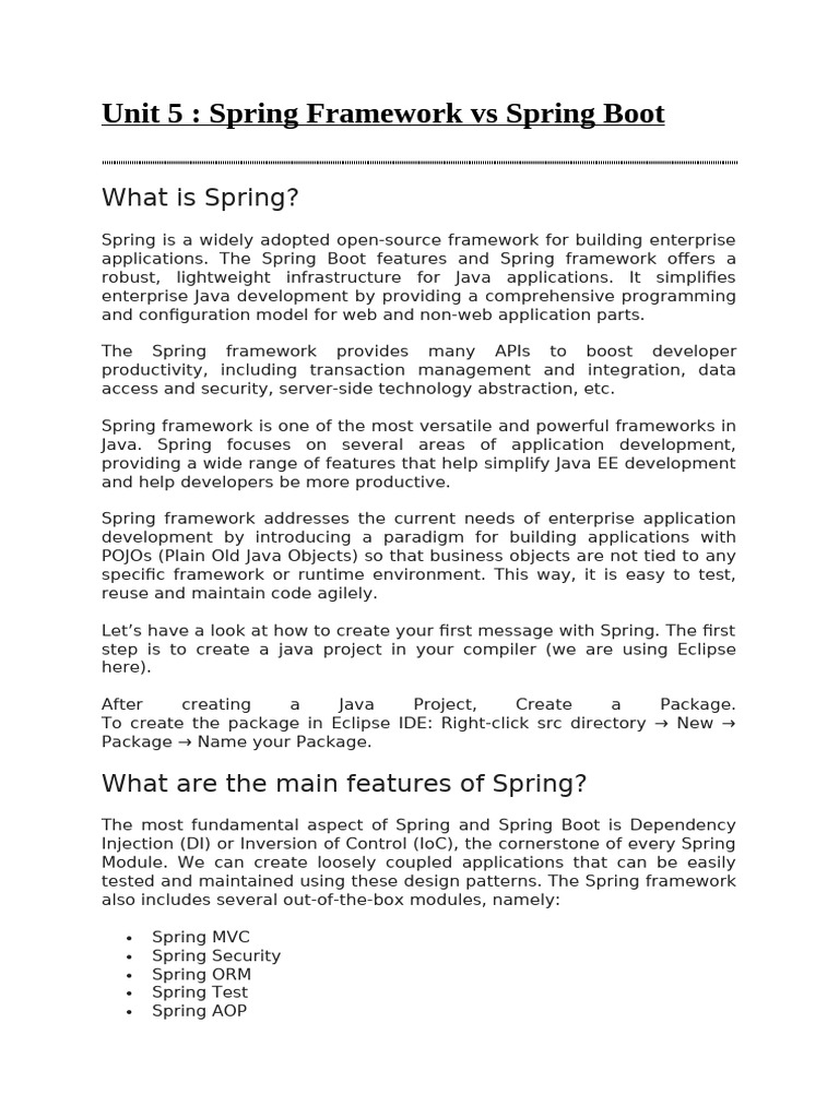 Unit 5 - Spring Framework and Spring Boot | PDF