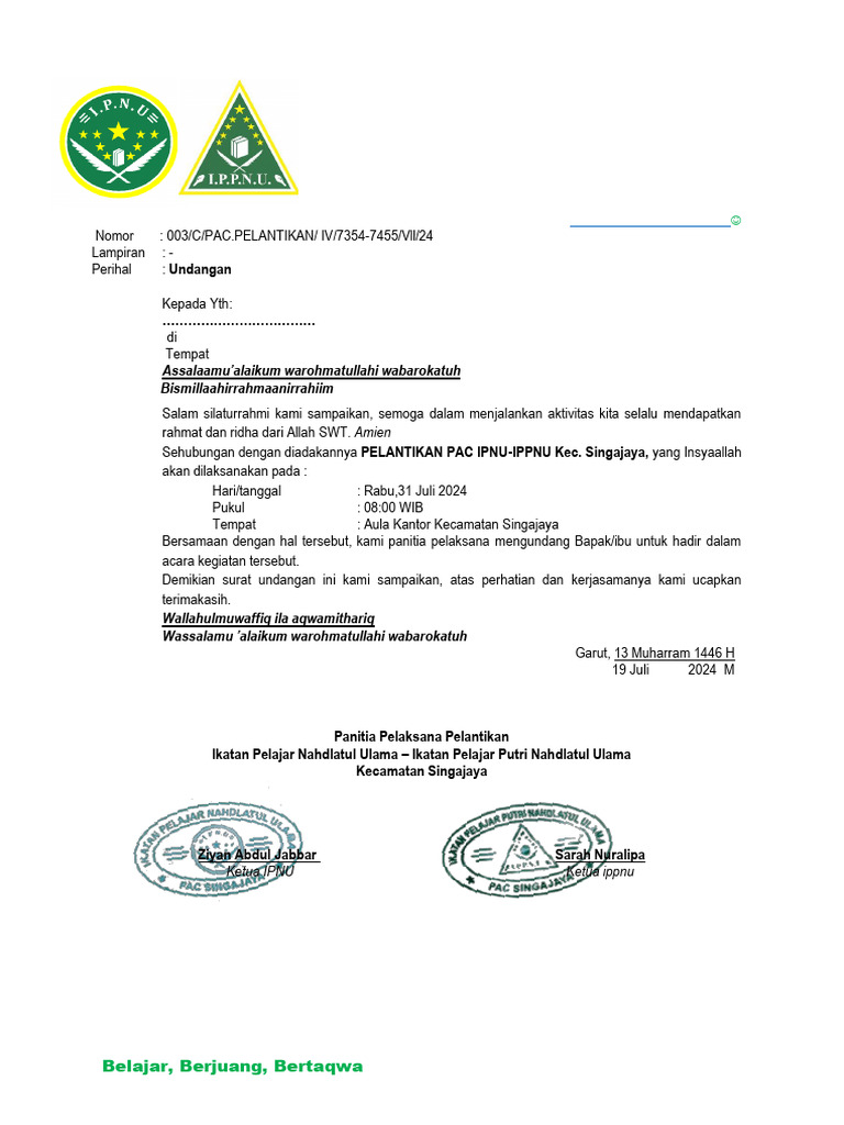 Surat Undangan IPNU IPPNU | PDF
