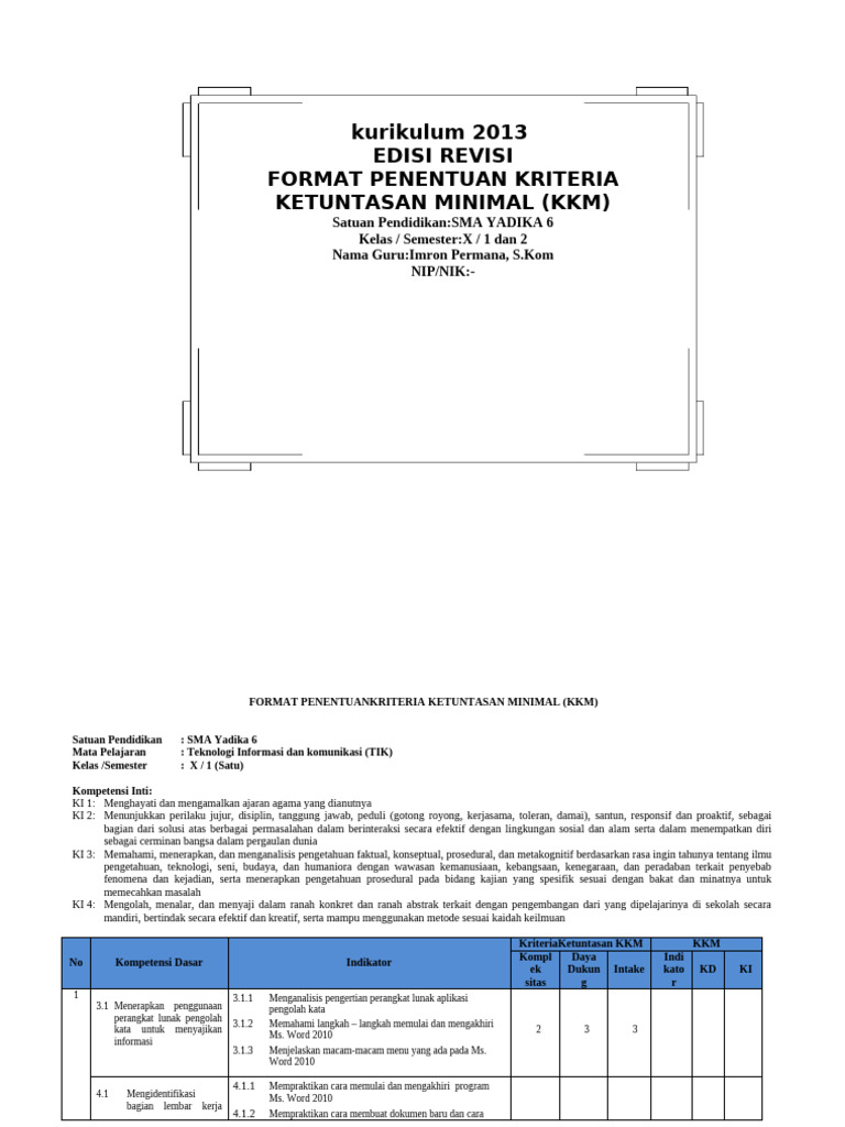 Format Penentuan KKM | PDF