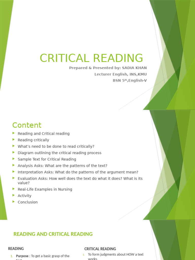 Critical Reading Slides | PDF
