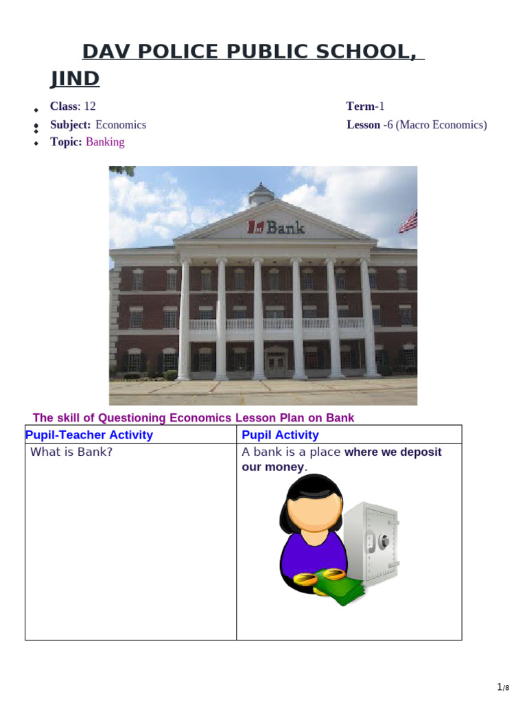 Economics Lesson Plan On Bank and Banking System | PDF