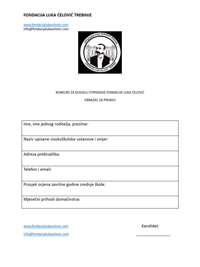 Obrazac Za Prijavu | PDF