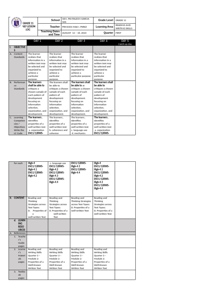 DLL - Raws Q1 W3 | PDF