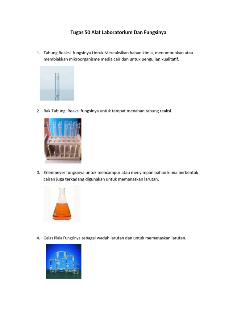 Tugas 50 Alat Laboratorium Dan Fungsinya | PDF