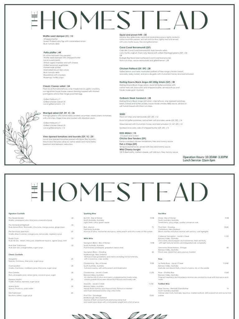 Homestead - Lunch Menu | PDF | French Fries | Cooking, Food & Wine