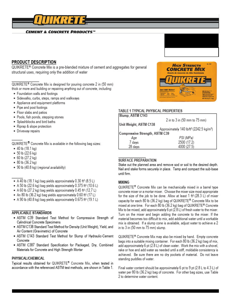 Data - Sheet-Concrete Mix 1101 | PDF