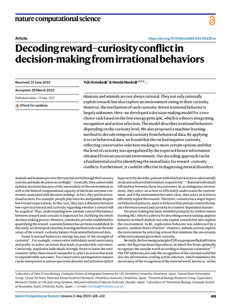 Decoding Reward-Curiosity Conflict in Decision-Making From Irrational ...