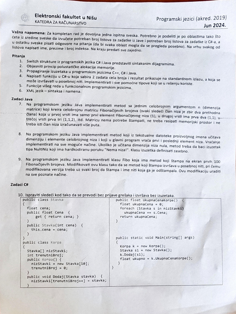 Programski Jezici - 2024 Jun - Pu 15 | PDF