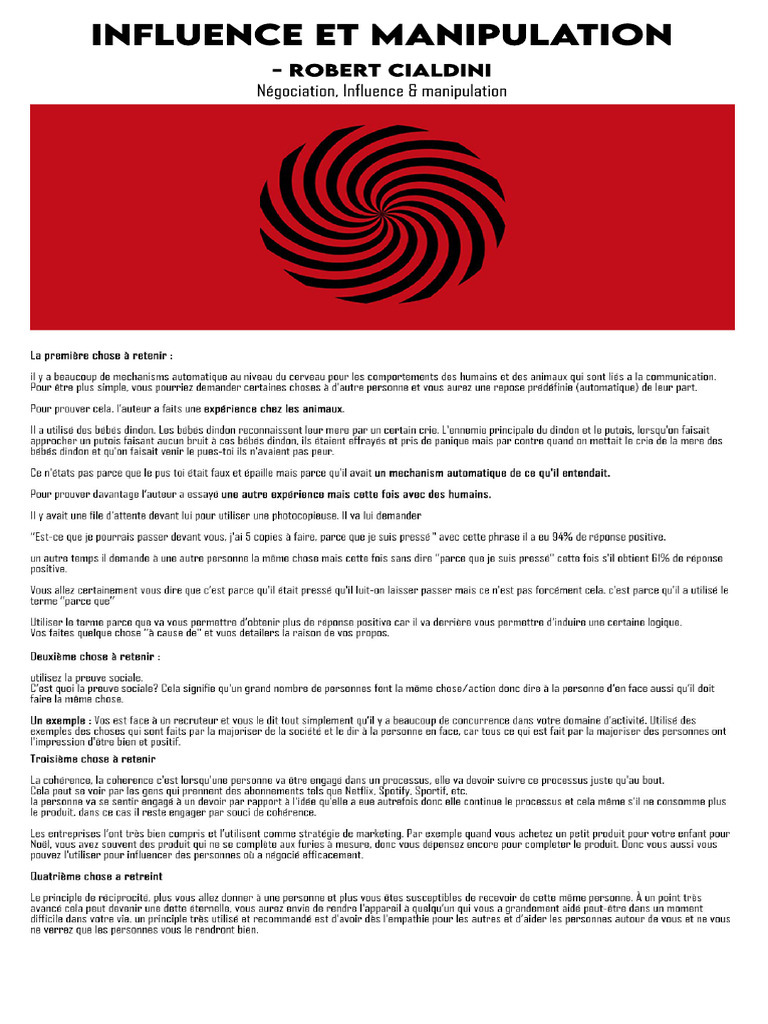 INFLUENCE Et MANIPULATION de ROBERT CIALDINI Resumer | PDF