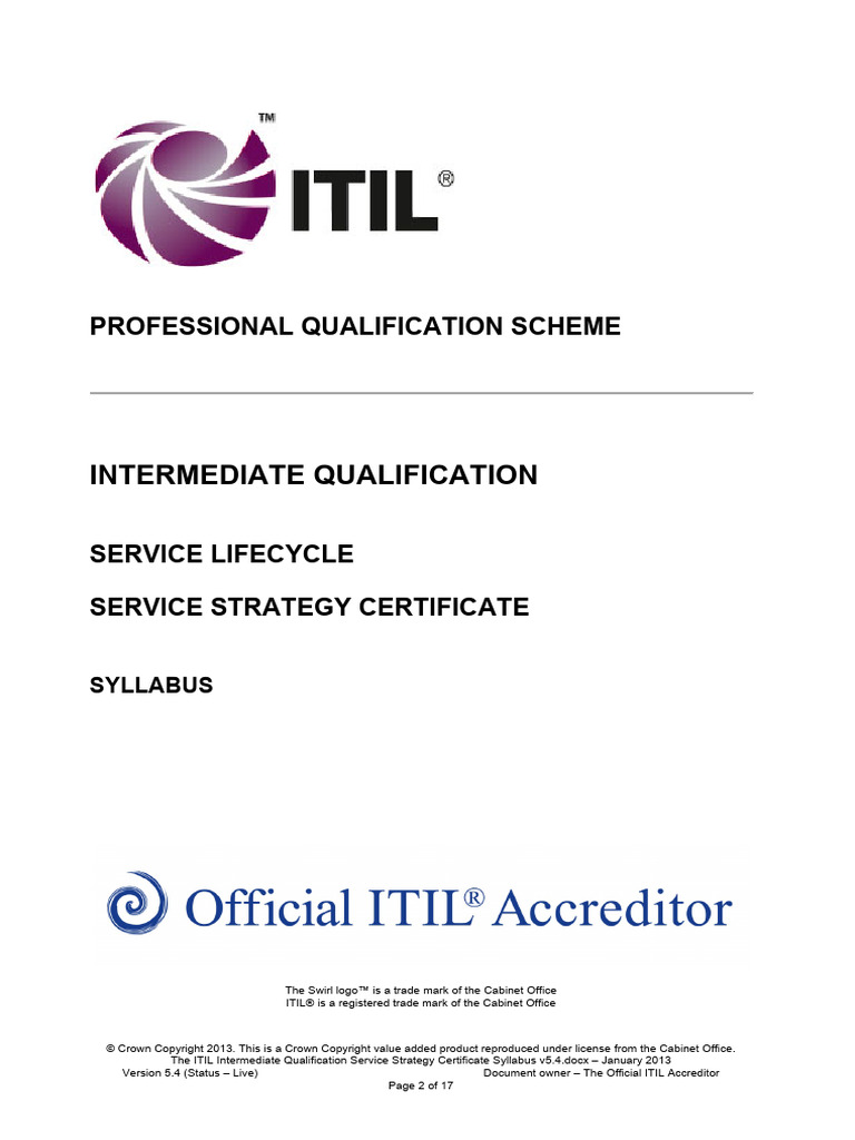 The ITIL Intermediate Qualification Service Strategy Certificate Syllabus v5.4 | PDF