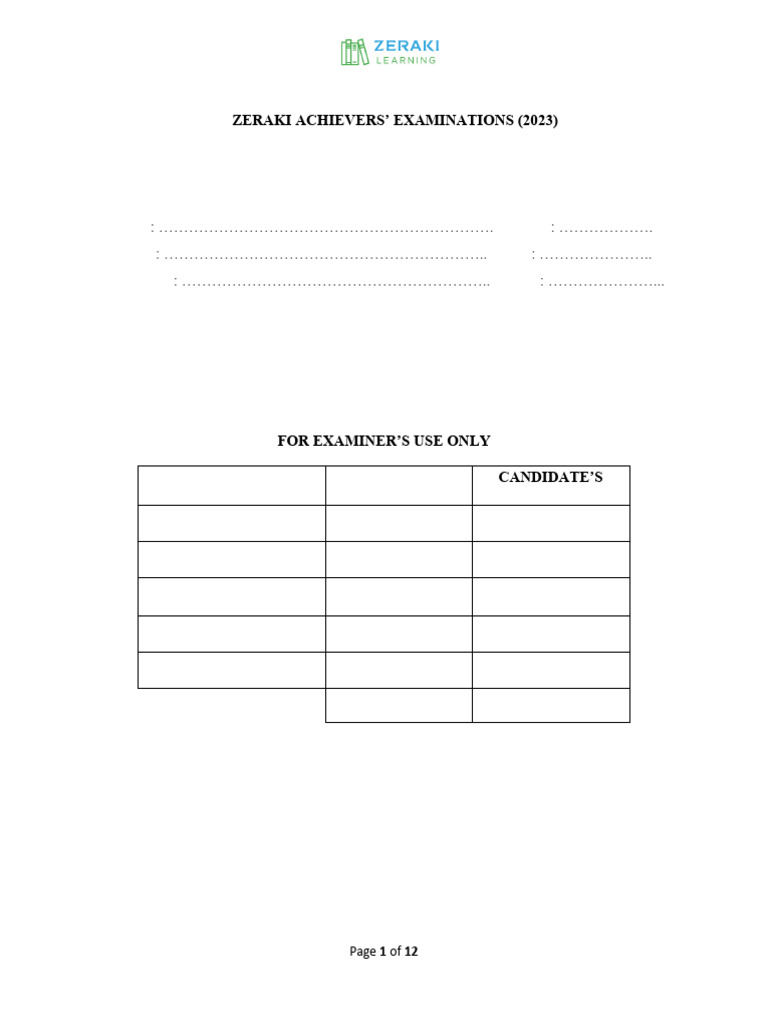 English Form 1 - - Question paper | PDF