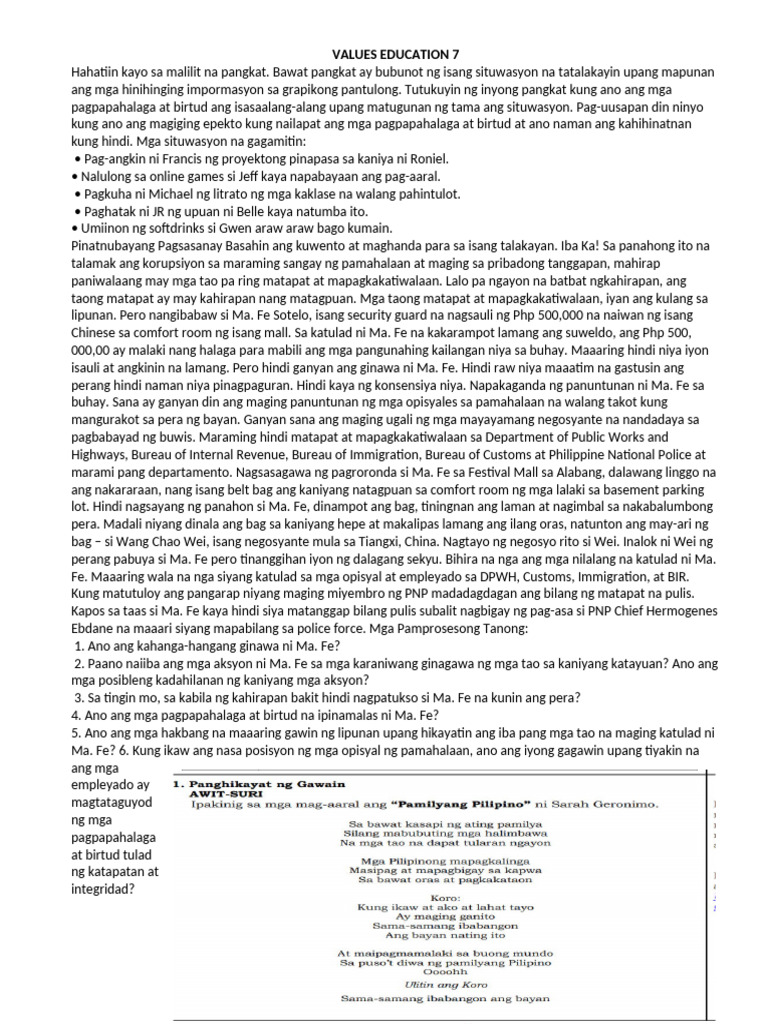 Values Education Grade 7 Module Overview | PDF | Philippines