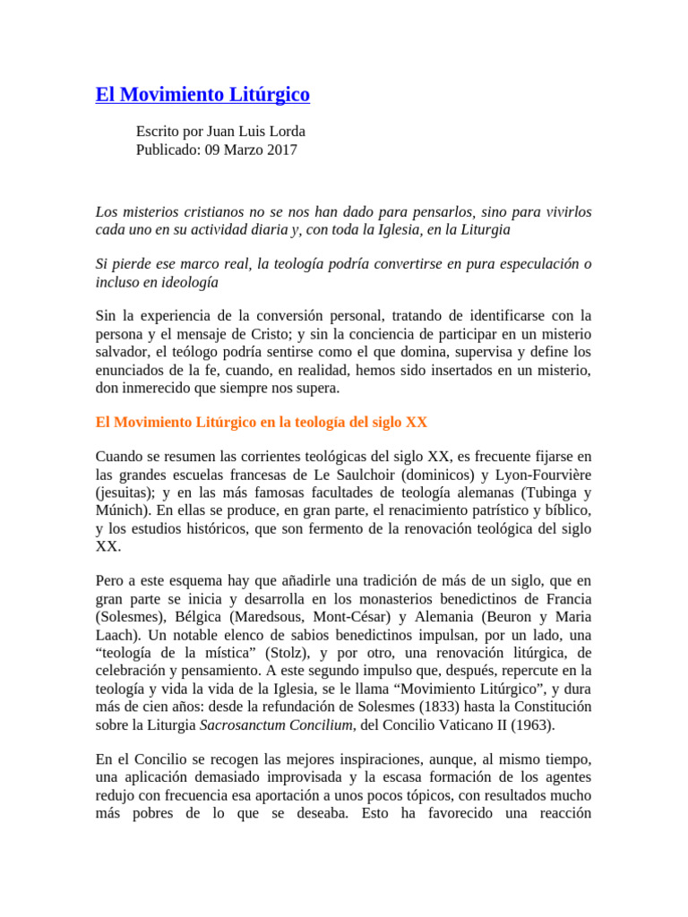Lorda - El Movimiento Litúrgico | PDF