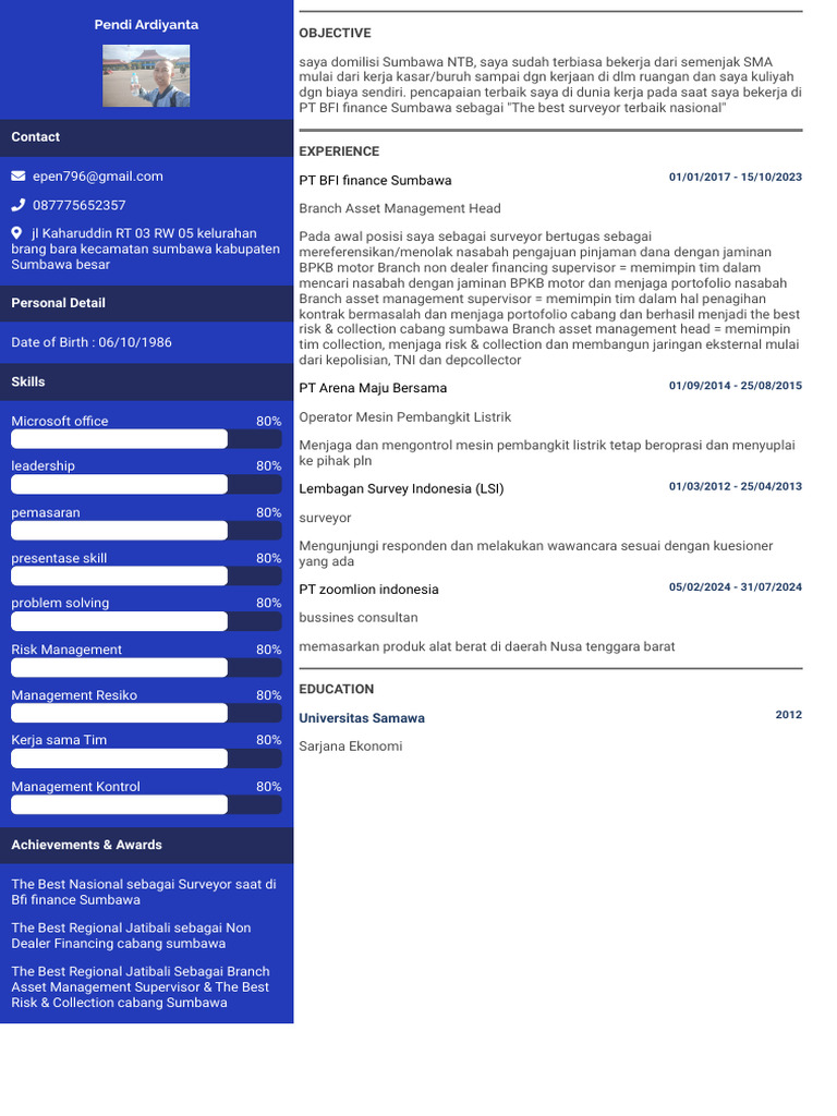 Contoh CV Atau Resume Lamaran Kerja | PDF