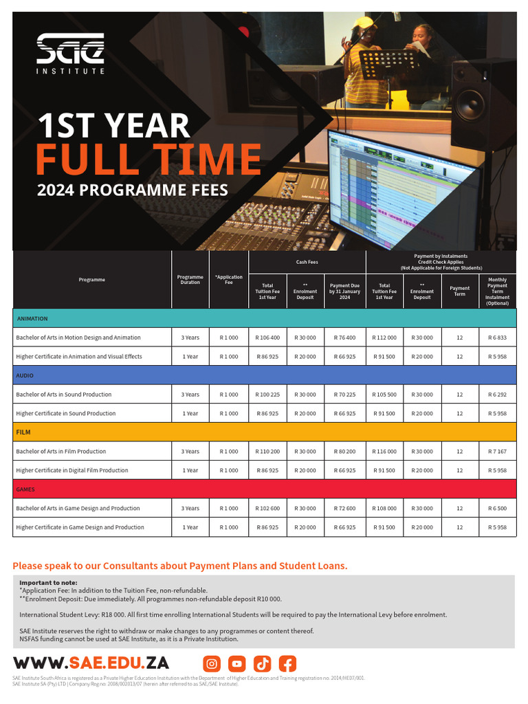 Sae Full Time Fees Sheet 2024 1st Year | PDF