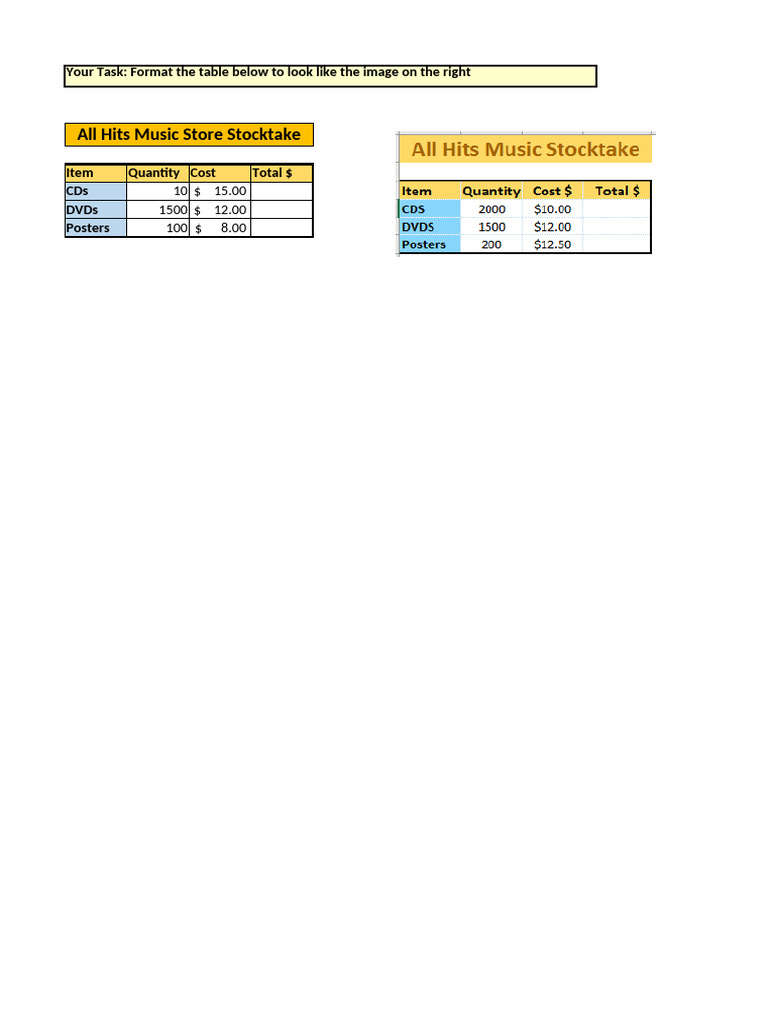 Y8 ICT - Excel Exercise - Formatting | PDF