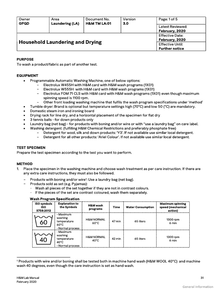 H&M Lab Manual-2020 For Washer & Dryer | PDF