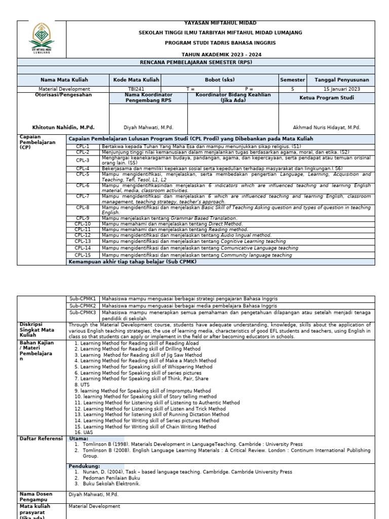 RPS (Material Development) | PDF