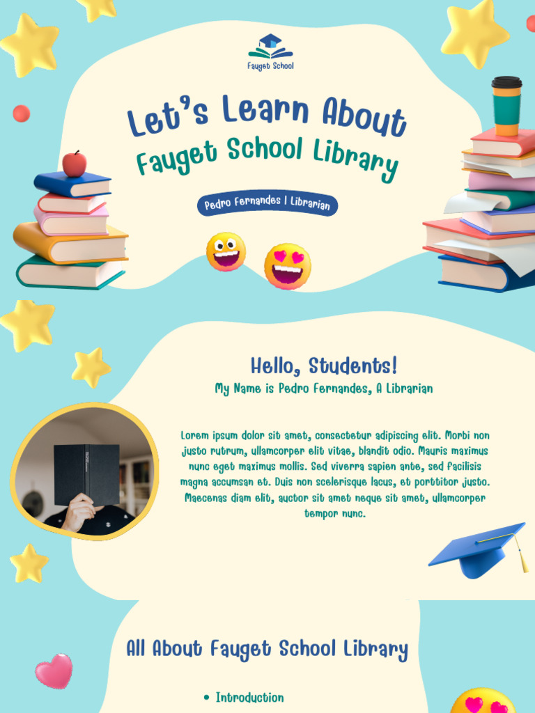 Blue Colorful Cute School Library Introduction Presentation | PDF