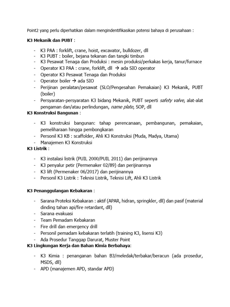 Point2 Yang Perlu Diperhatikan Dalam Mengindentifikasikan Potensi Bahaya Di Perusahaan | PDF