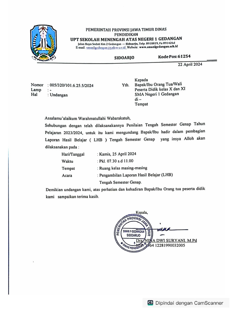 Undangan Penerimaan LHB TSG | PDF