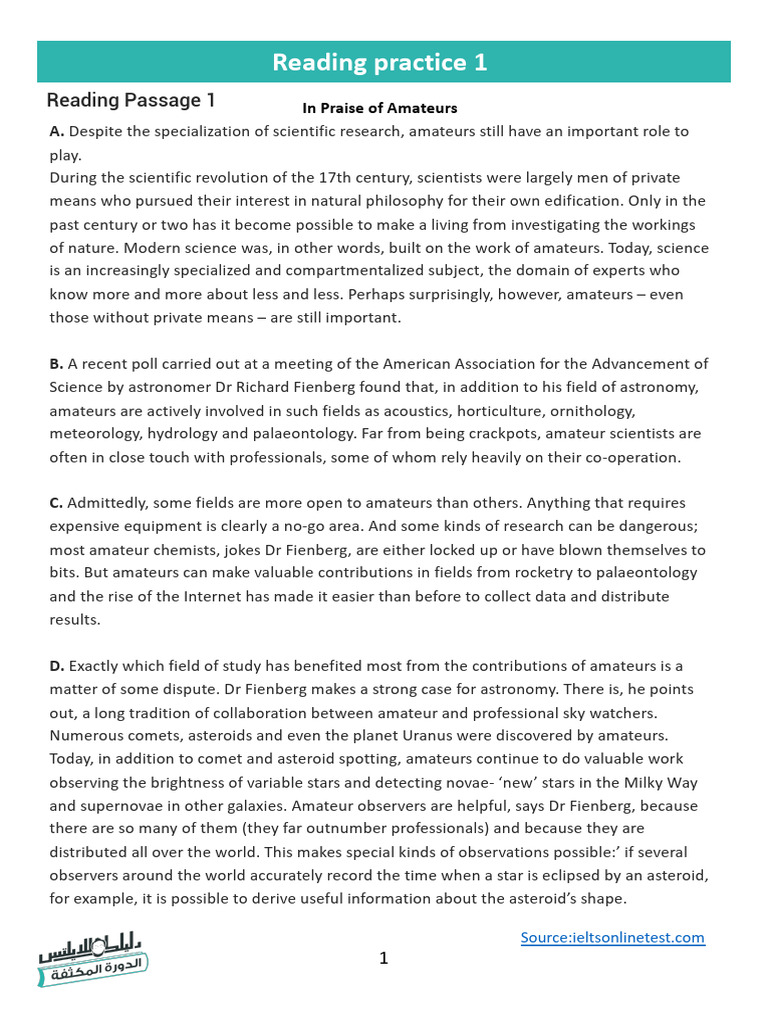 Reading Test 1 | PDF