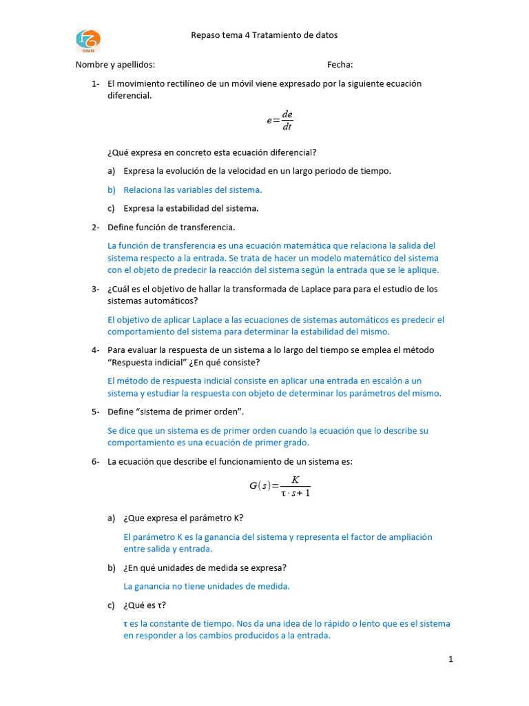 UD4 Repaso Tema Análisis de Sistemas de Control HECHOS | PDF