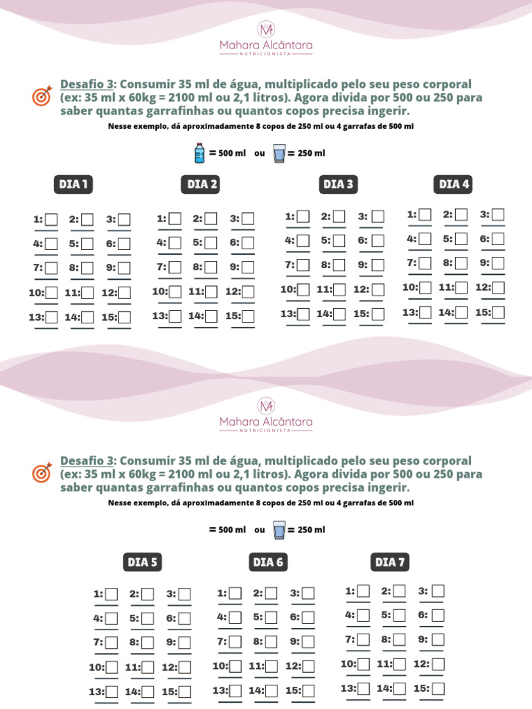 Checklist Do Consumo de ÁGUA - Mahara Alcântara Nutricionista | PDF
