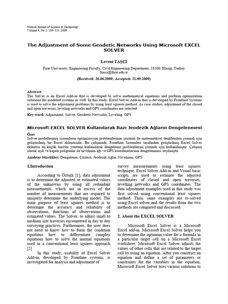 The Adjustment of Some Geodetic Networks | PDF | Mathematical ...