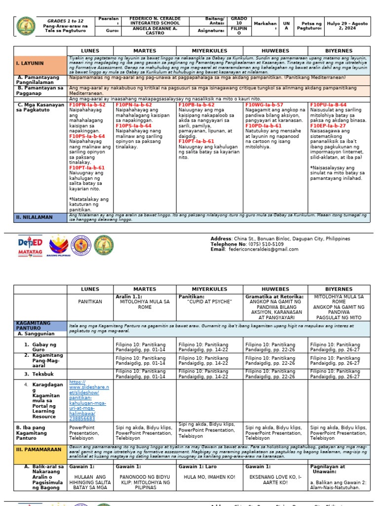 1 DLL IN FILIPINO 10. Aralin 1.1 | PDF