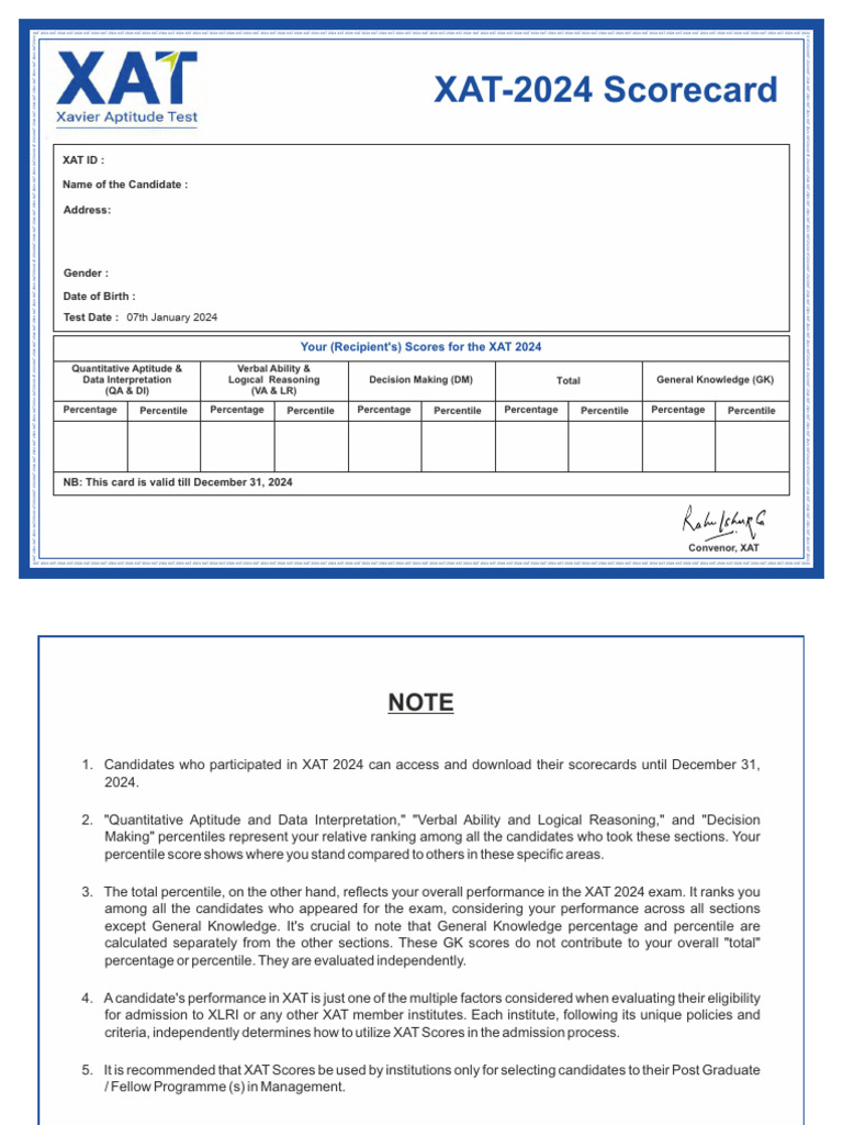 XAT-2024 Scorecard | PDF