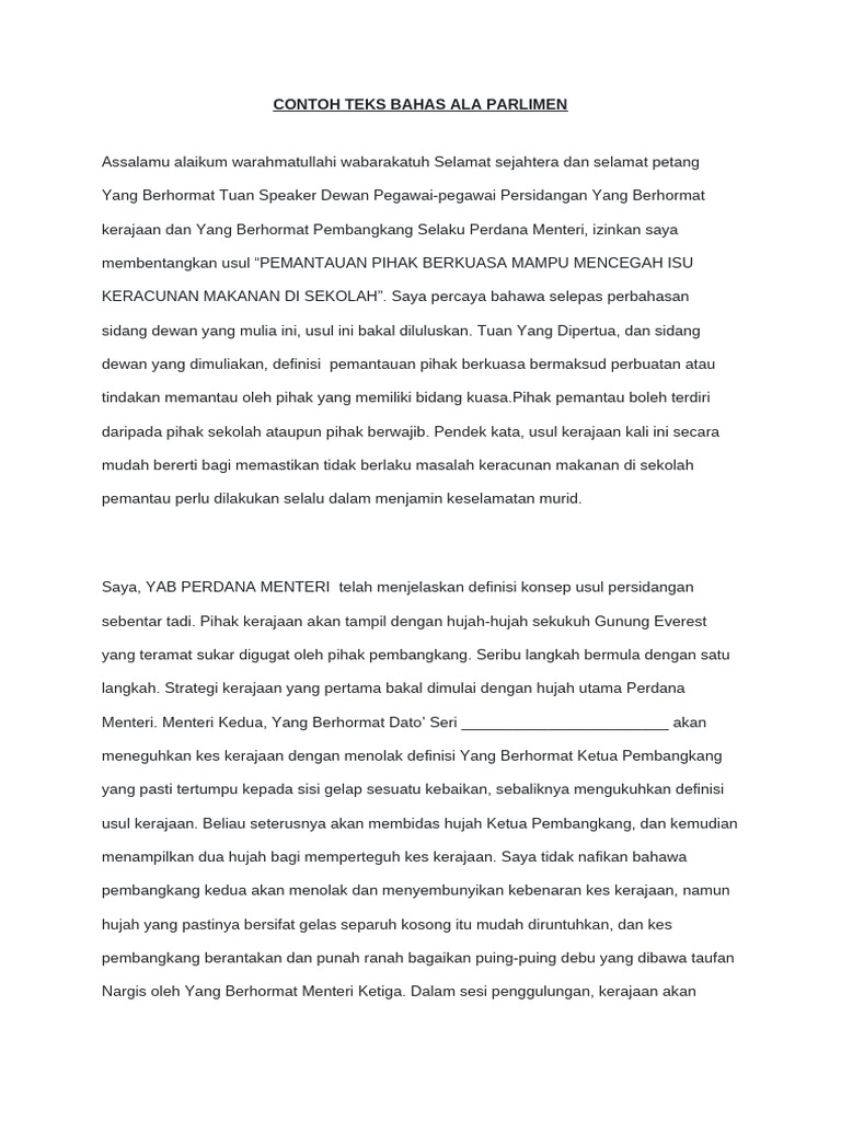 Contoh Teks Bahas Ala Parlimen | PDF