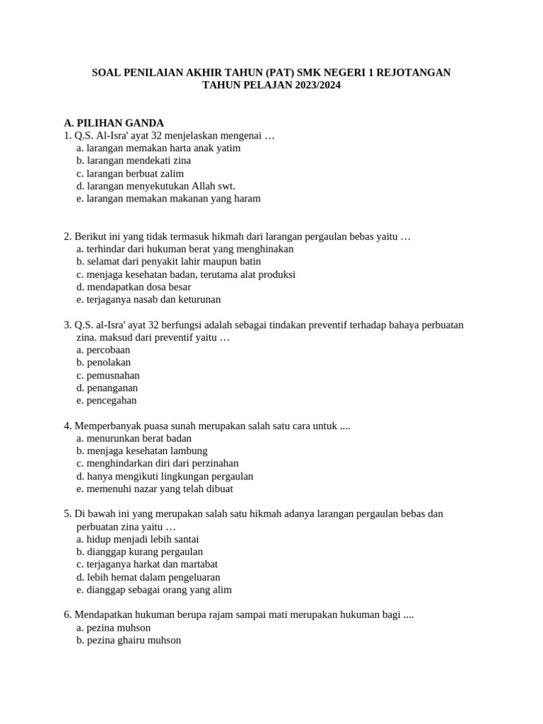 TELAAH SOAL PENILAIAN AKHIR Kelas X Sem 2 | PDF