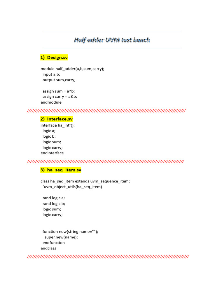 Half adder UVM TB | PDF