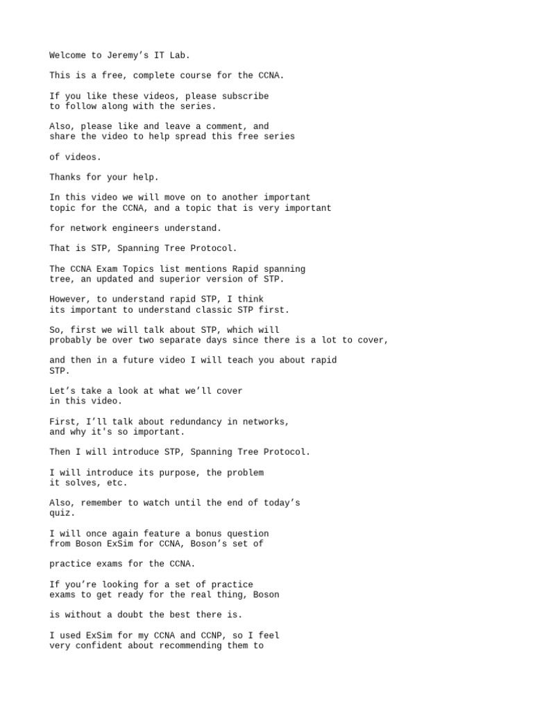 (English) Free CCNA - Spanning Tree Protocol (Part 1) - Day 20 - CCNA 200-301 Complete Course ...