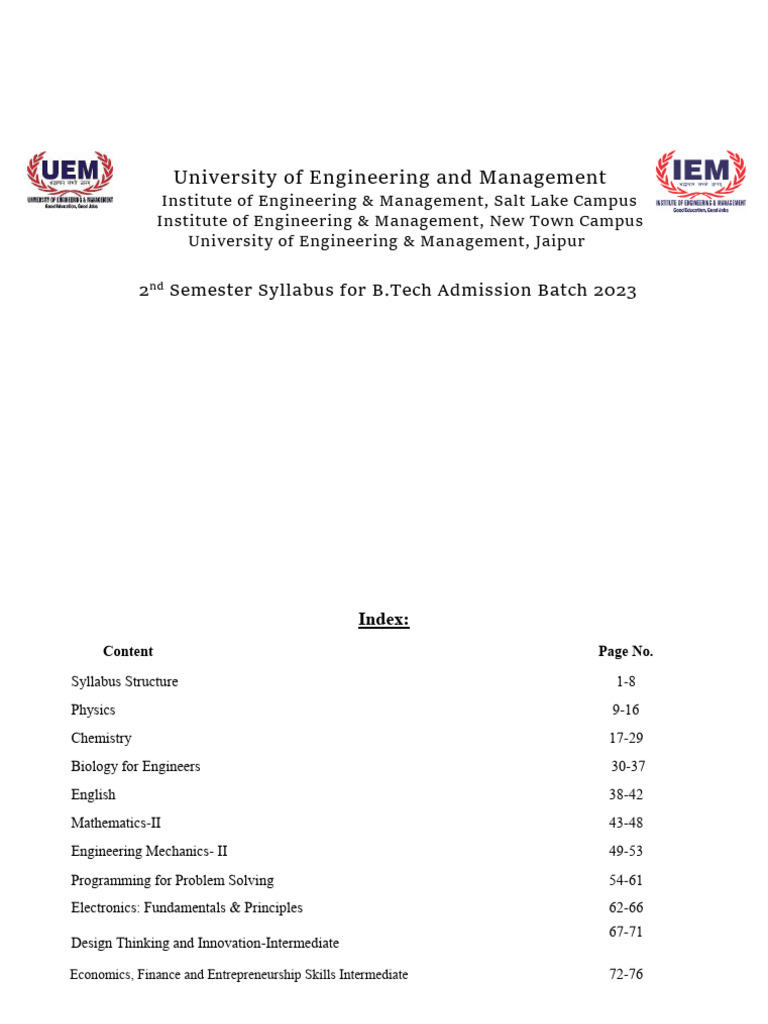 B.tech 1st Year Syllabus BSH | PDF