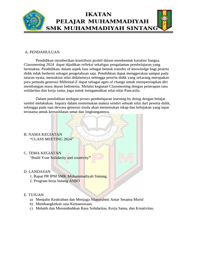 Proposal Ipm Classmeeting 2024 | PDF