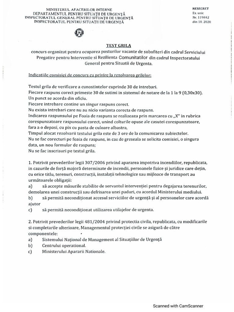 Test Grila ISU SPIRC 2020 Subofiteri | PDF