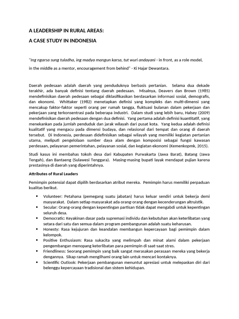 Leadership Case Study: Rural Indonesia | PDF | Indonesia | Social Science