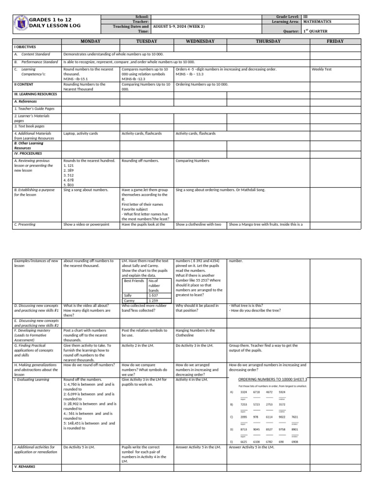 DLL - Mathematics 3 - Q1 - W2 | PDF