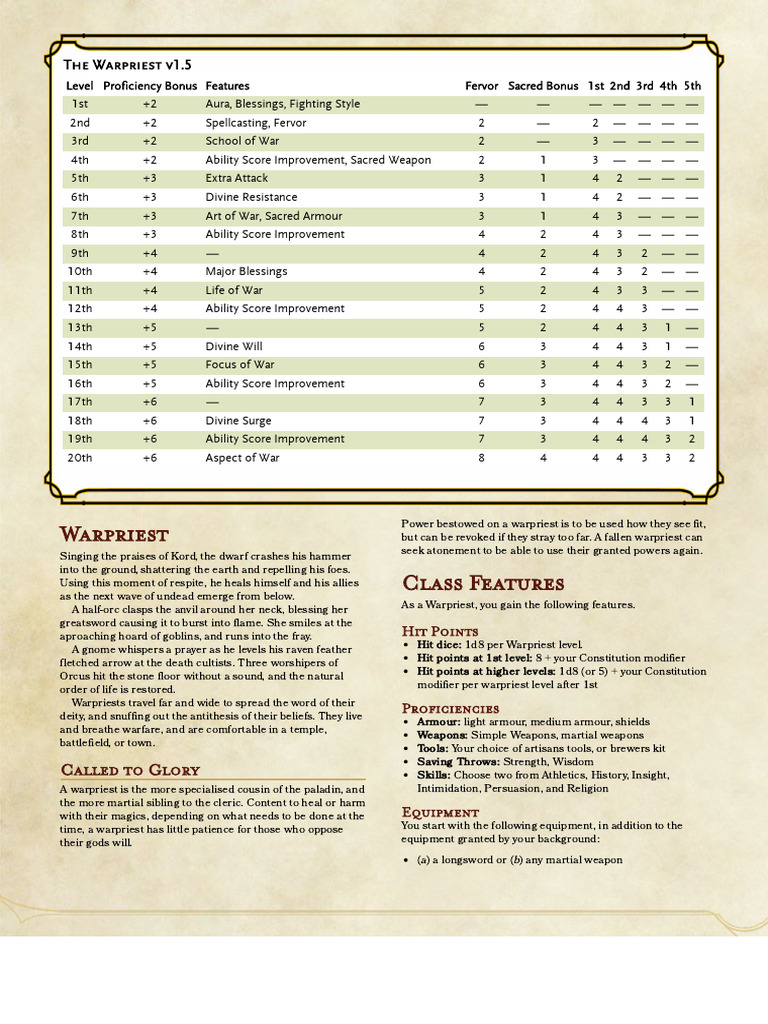 D&D 5E - Homebrew - Class Warpriest | PDF