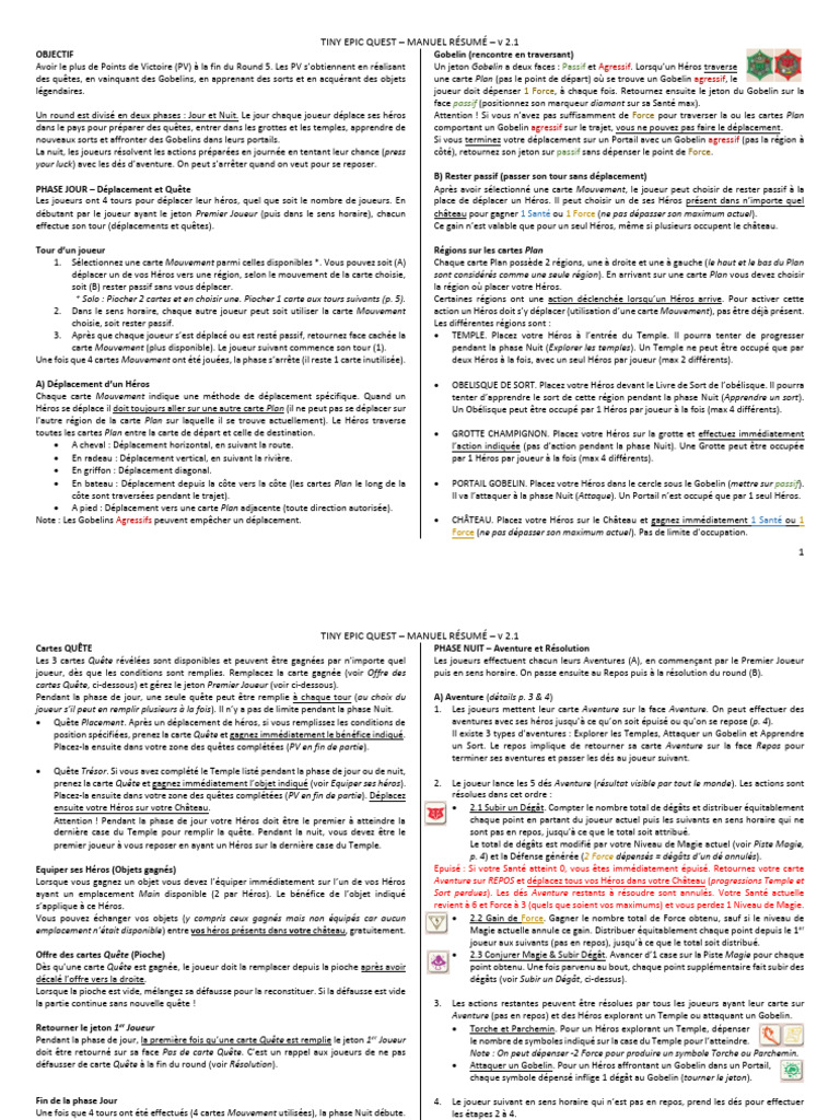 Tiny Epic Quest Manuel Et Variante FR | PDF