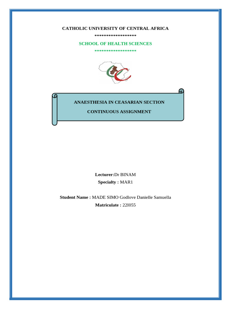 Anaesthesia in Cs Assignment | PDF