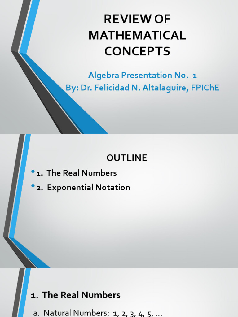Algebra Presentation No. 1 Review of Mathematical Concepts Autosaved | PDF