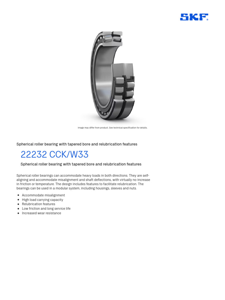 CCK - W33 - Spherical Roller Bearings - SKF | PDF