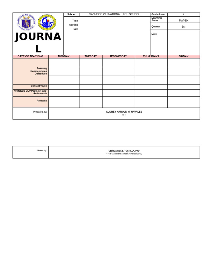 Journal DLL Mapeh Grade 9-8 | PDF