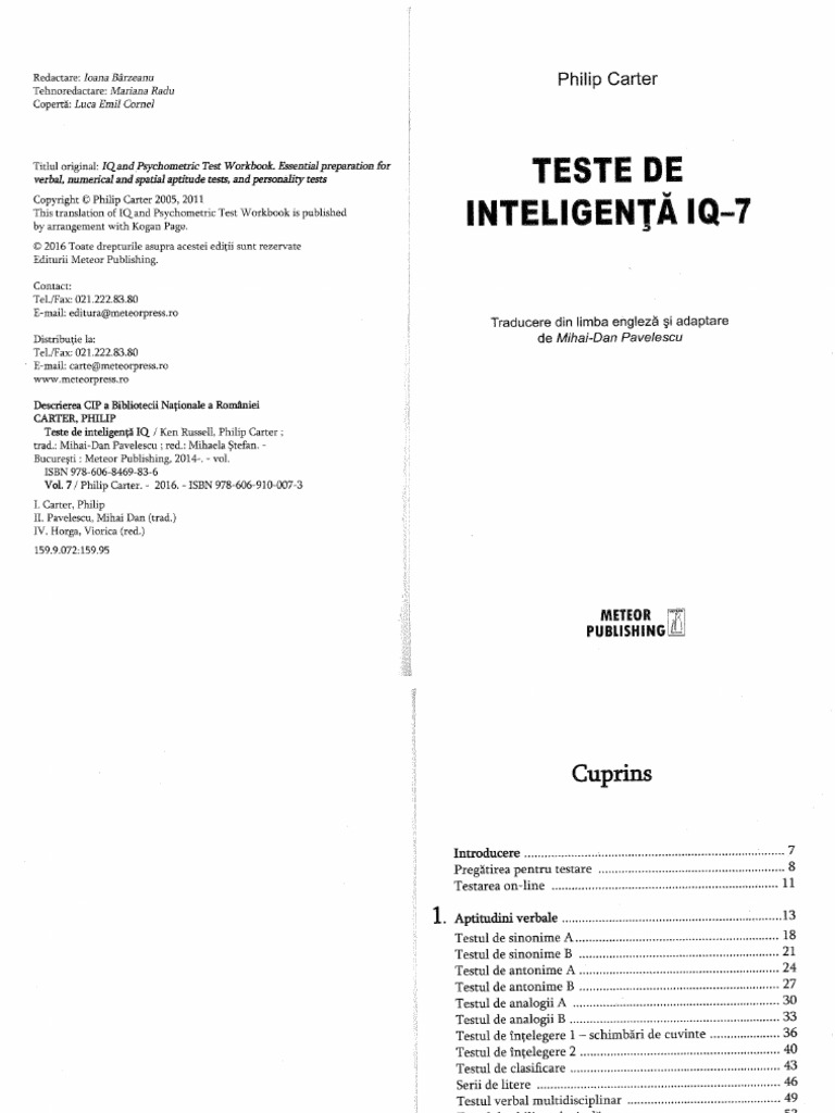 Teste Inteligenta Volumul IQ7 | PDF